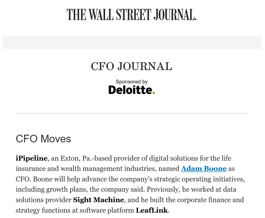 iPipeline Welcomes Adam Boone as New Chief Financial Officer